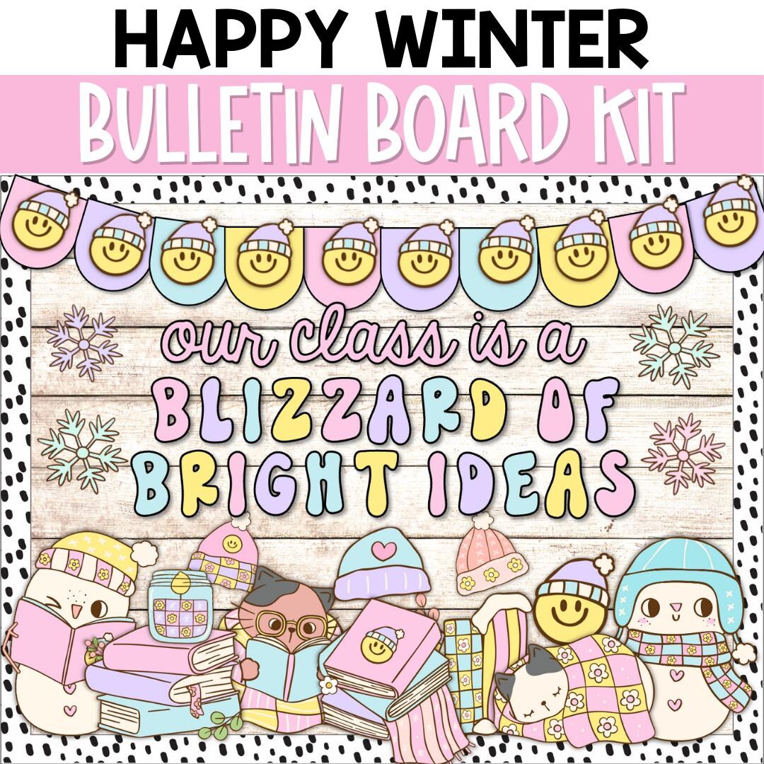 Cute Pastel Winter Bulletin Board Decor, Retro Christmas Bulletin Board ...