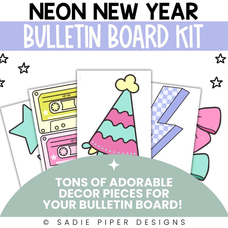Neon New Year Bulletin Board Bright Colorful Classroom Decor Groovy ...