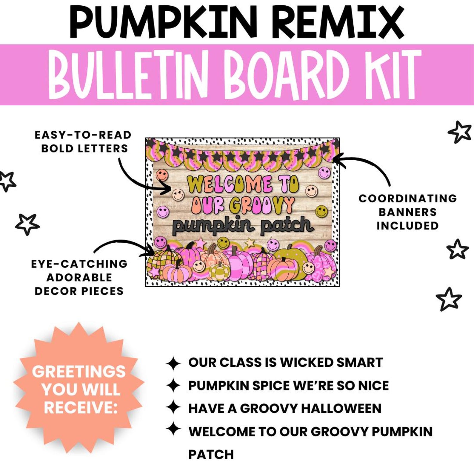 Groovy Fall Bulletin Board Decor, Retro Fall Bulletin Board, Fall ...