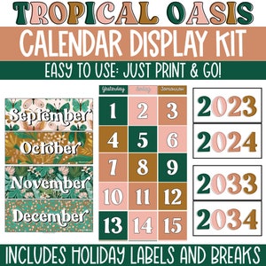 Tropical Calendar Kit, Calendar Pocket Chart Calendar Inserts ...