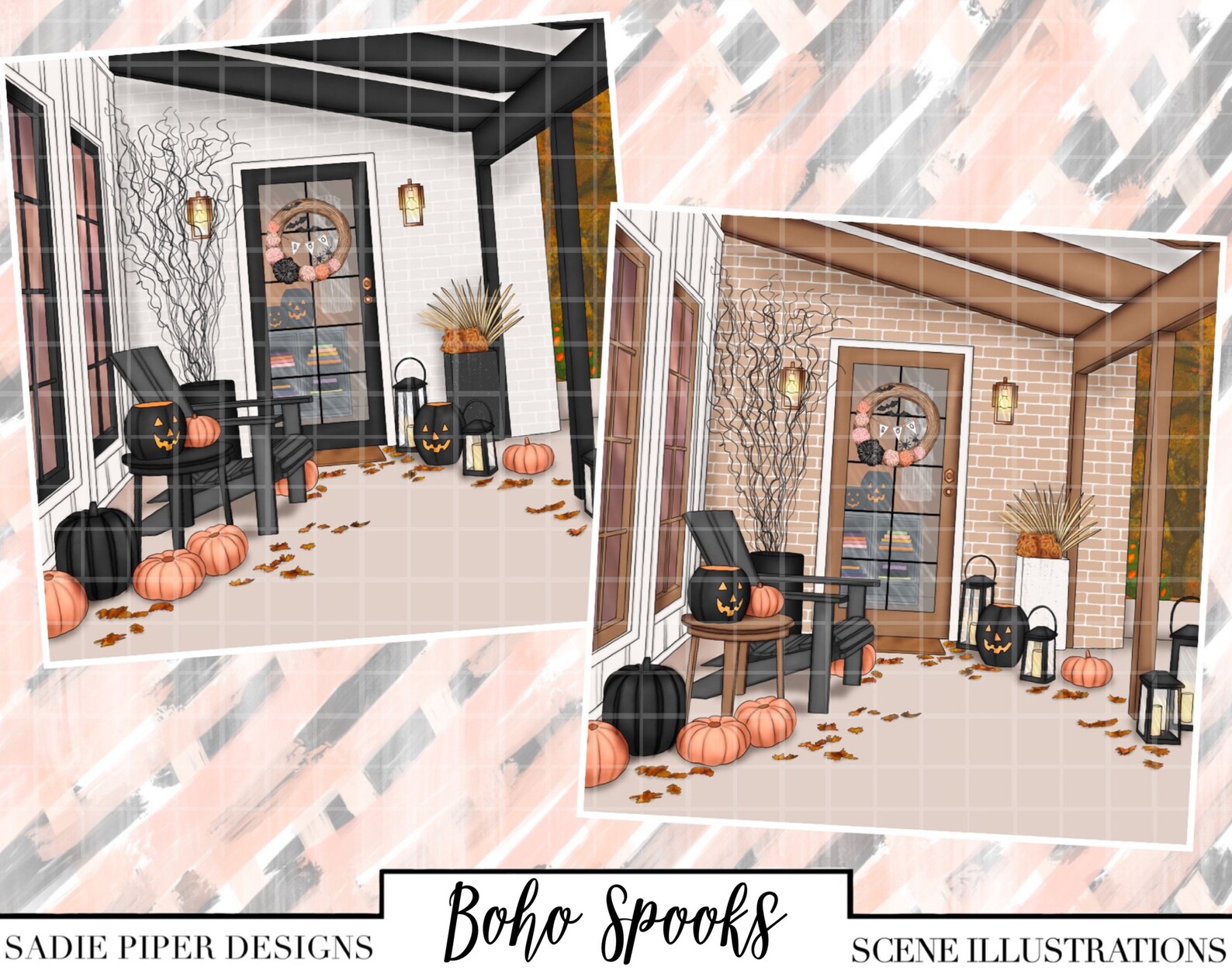 BOHO SPOOKS Scenes Halloween Scenery Clipart for Planner - Etsy