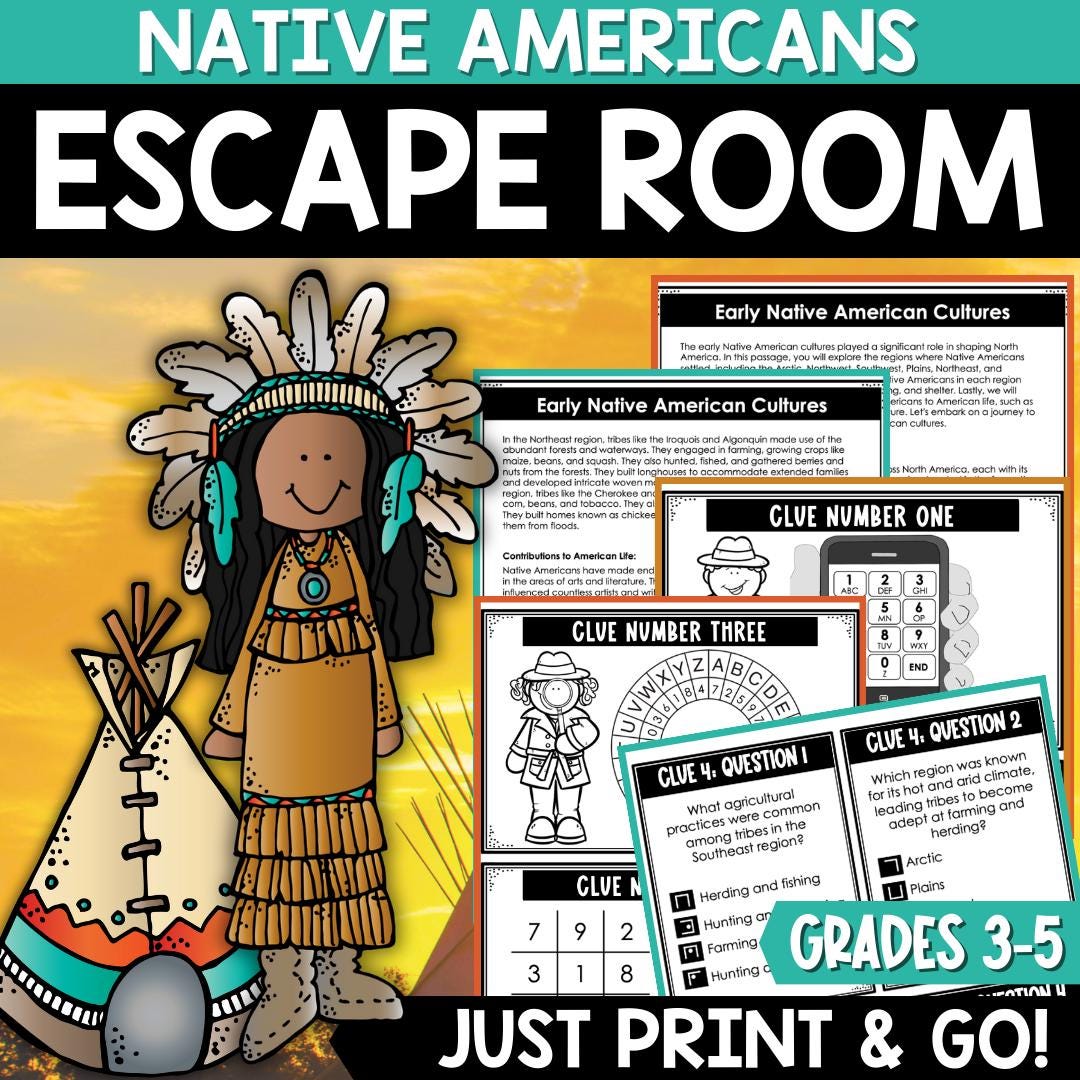 Native American Escape Room for Kids, Printable Party Game, Birthday ...