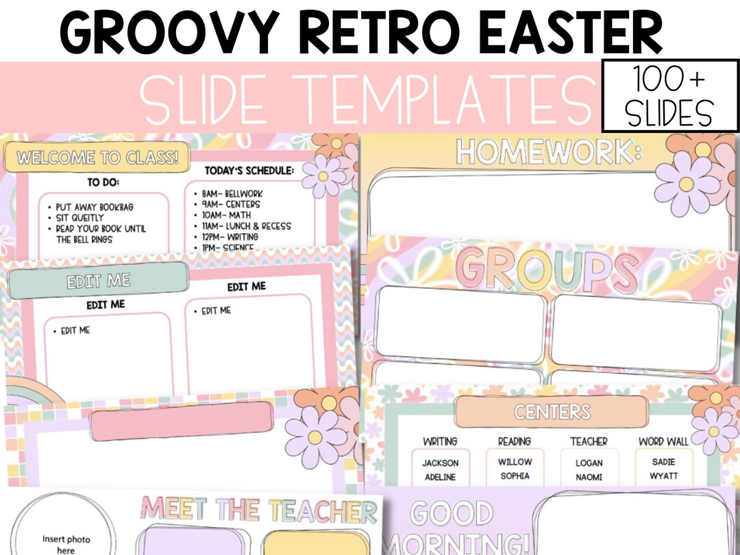 Groovy Retro Easter Slide Templates, Spring Bulletin Board Kit ...
