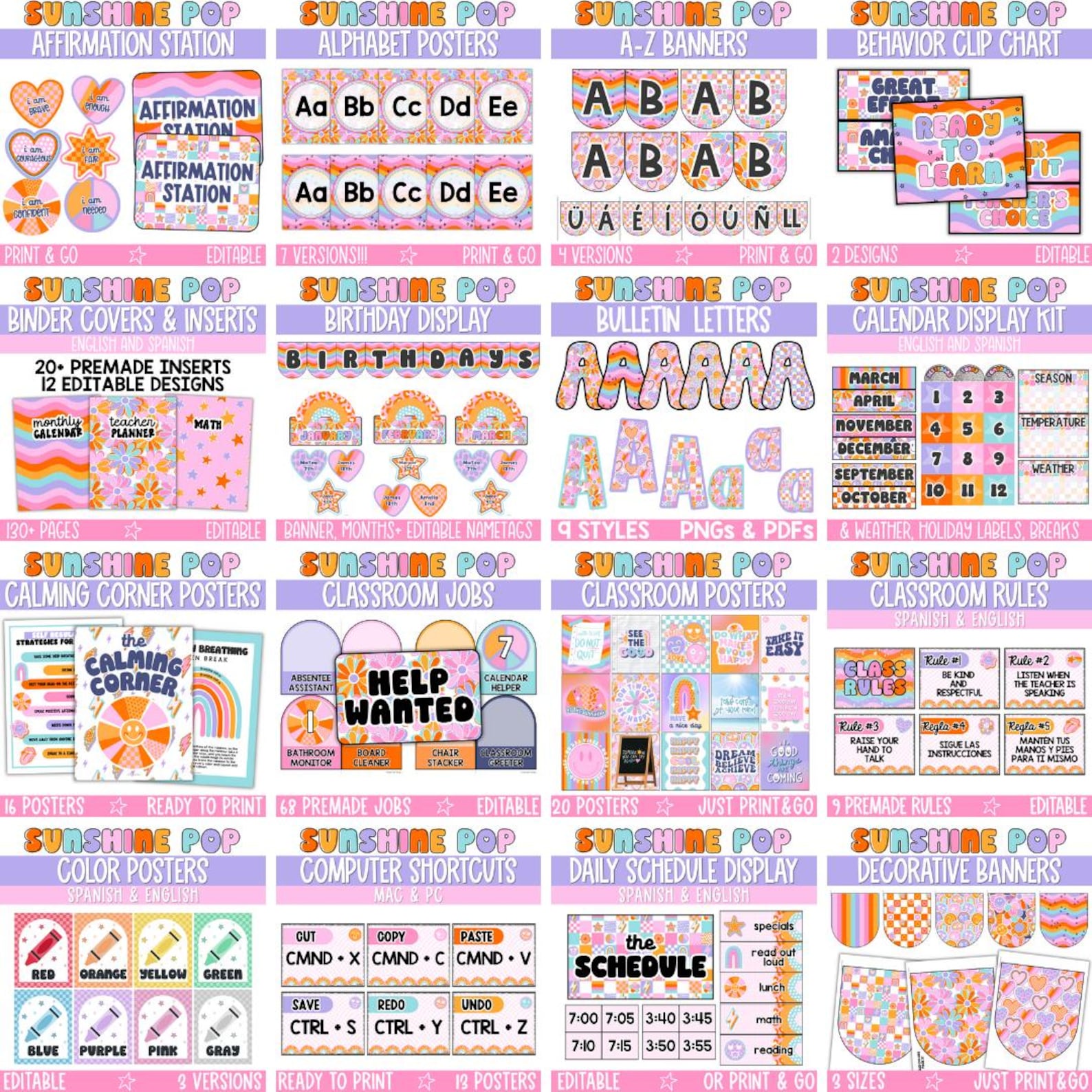 Retro Groovy Y2K Classroom Decor MEGA Bundle, Rainbow Bright Classroom ...