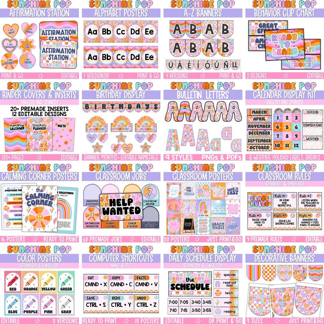Retro Groovy Y2K Classroom Decor MEGA Bundle, Rainbow Bright Classroom ...