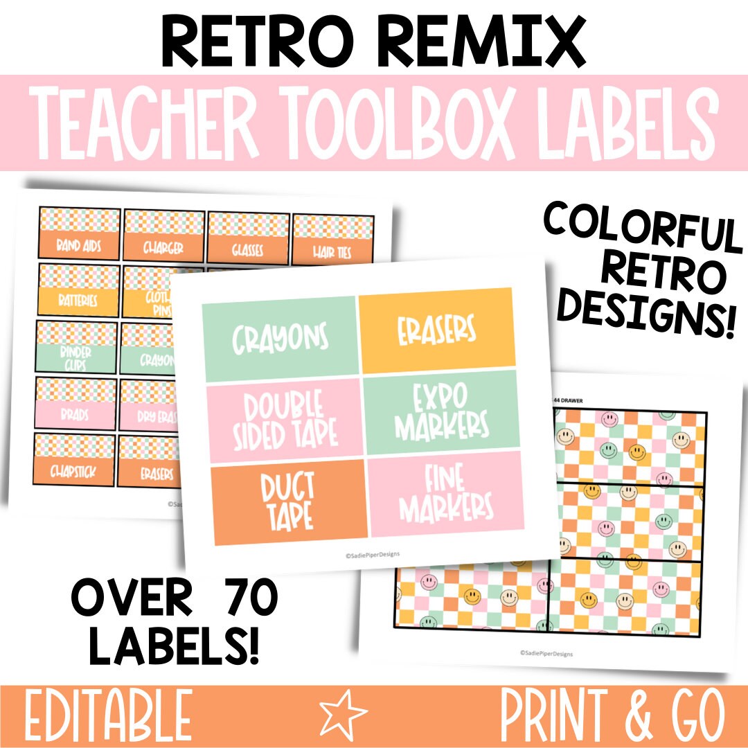 Editable Retro Groovy Teacher Toolbox Labels, Trendy Retro Classroom ...