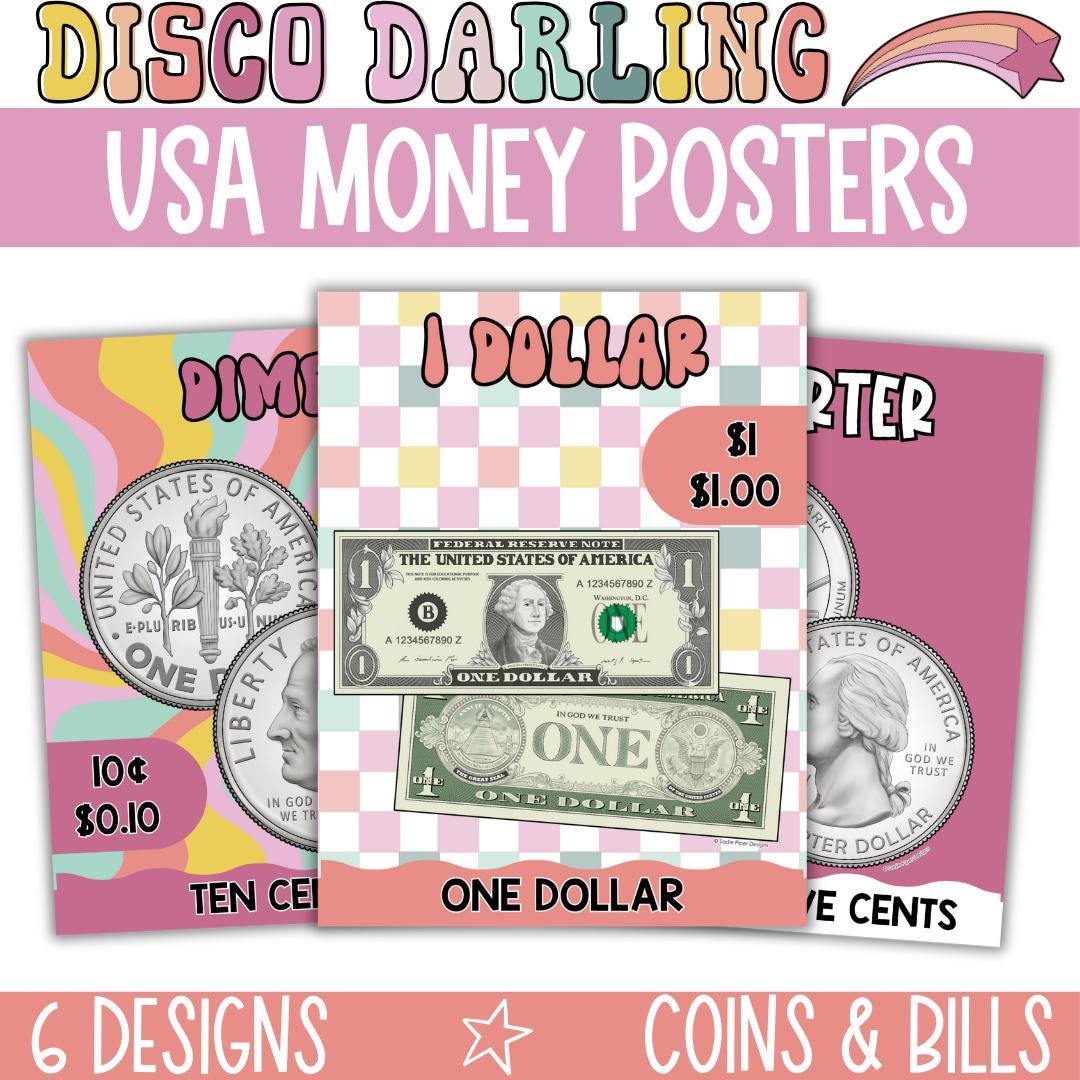 Money Posters for Classroom, American Currency Posters Display for ...