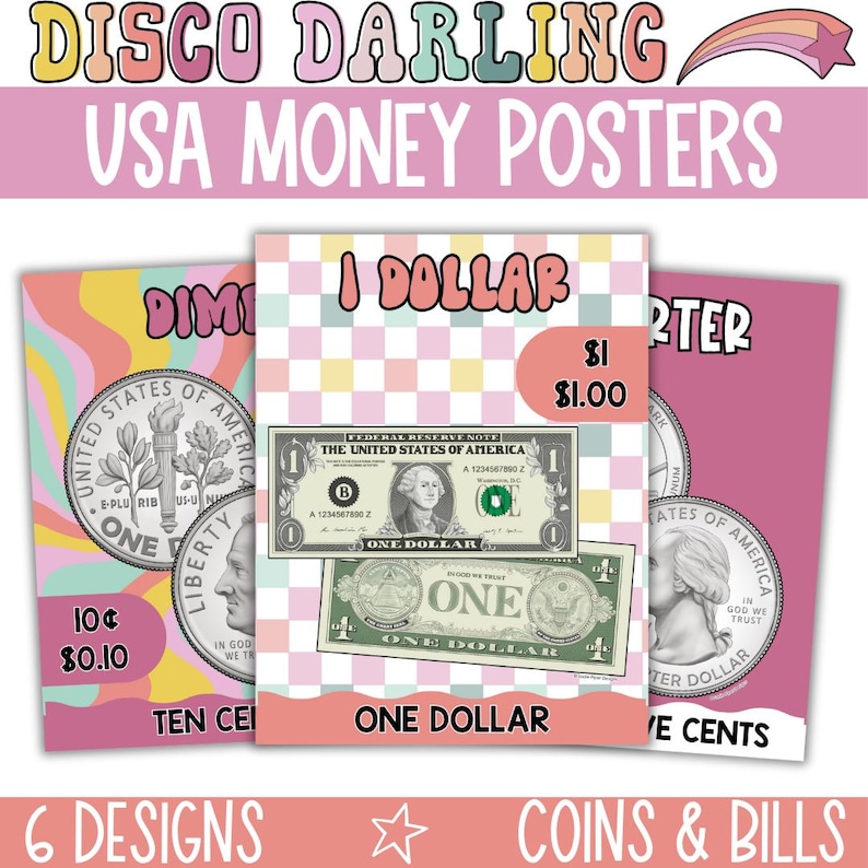 Money Posters for Classroom, American Currency Posters Display for ...