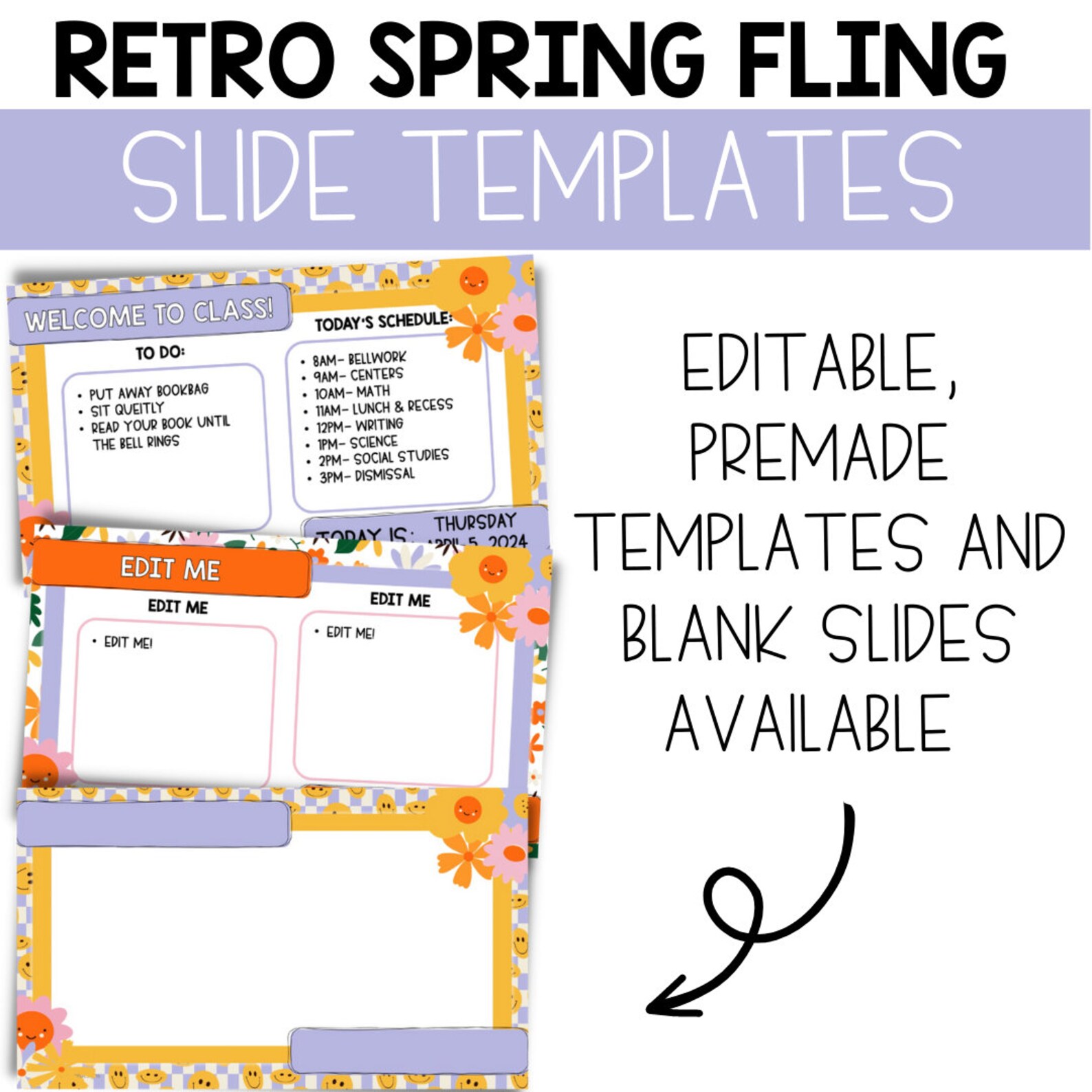 Retro Spring Fling Slide Templates, Spring Bulletin Board Kit ...