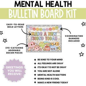 Retro Groovy Mental Health Awareness Bulletin Board Kit, Kindness ...