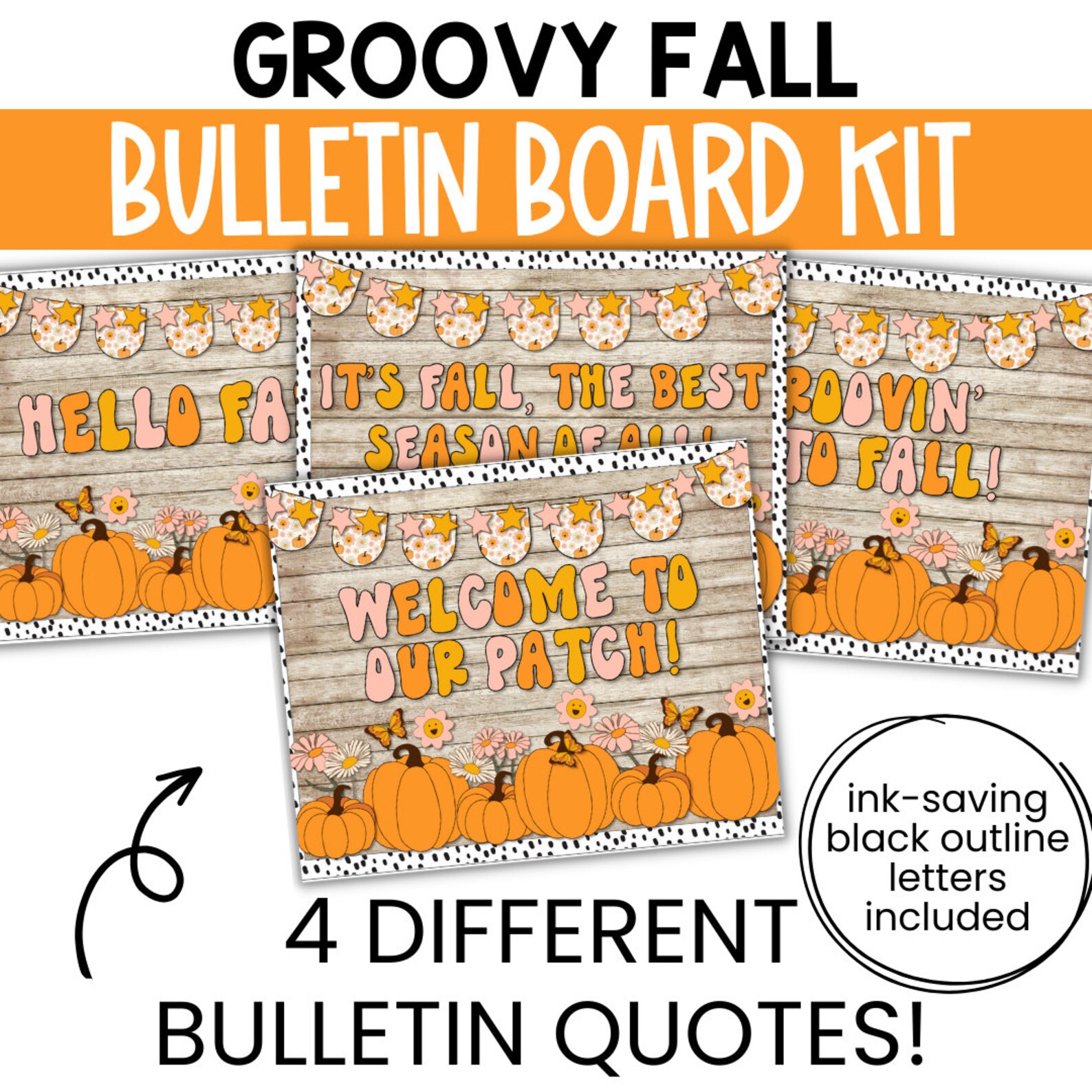Groovy Fall Bulletin Board Decor, Retro Fall Bulletin Board, Fall ...