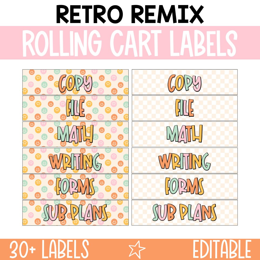 Editable Rolling Cart Labels, Retro Classroom Decor, Classroom Labels ...