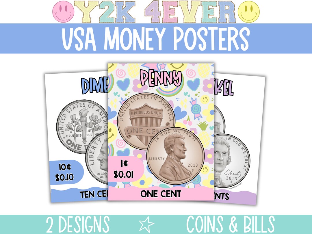 Money Posters for Classroom, American Currency Posters Display for ...