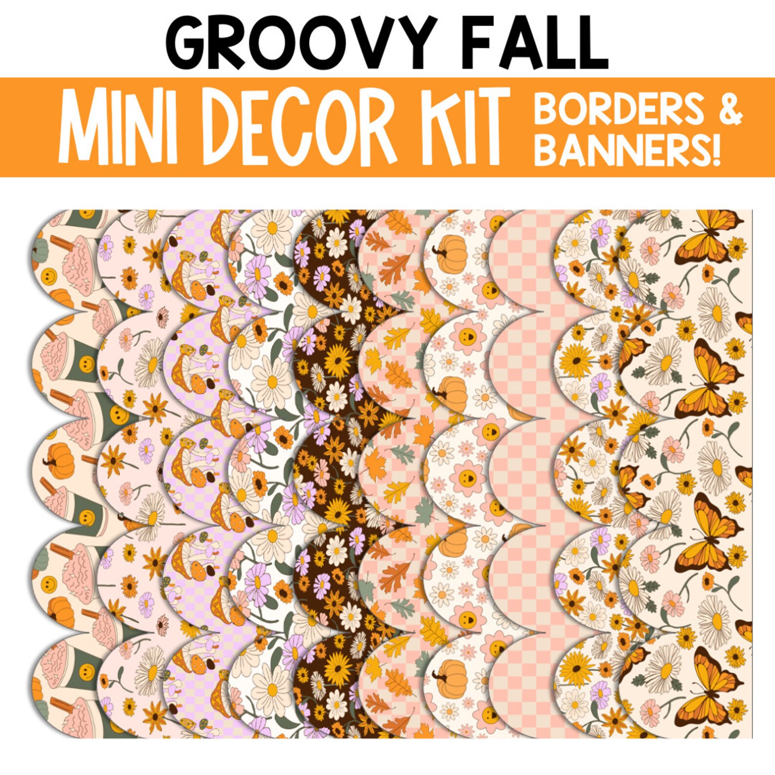 Groovy Fall Bulletin Board Decor, Retro Fall Bulletin Board, Fall ...