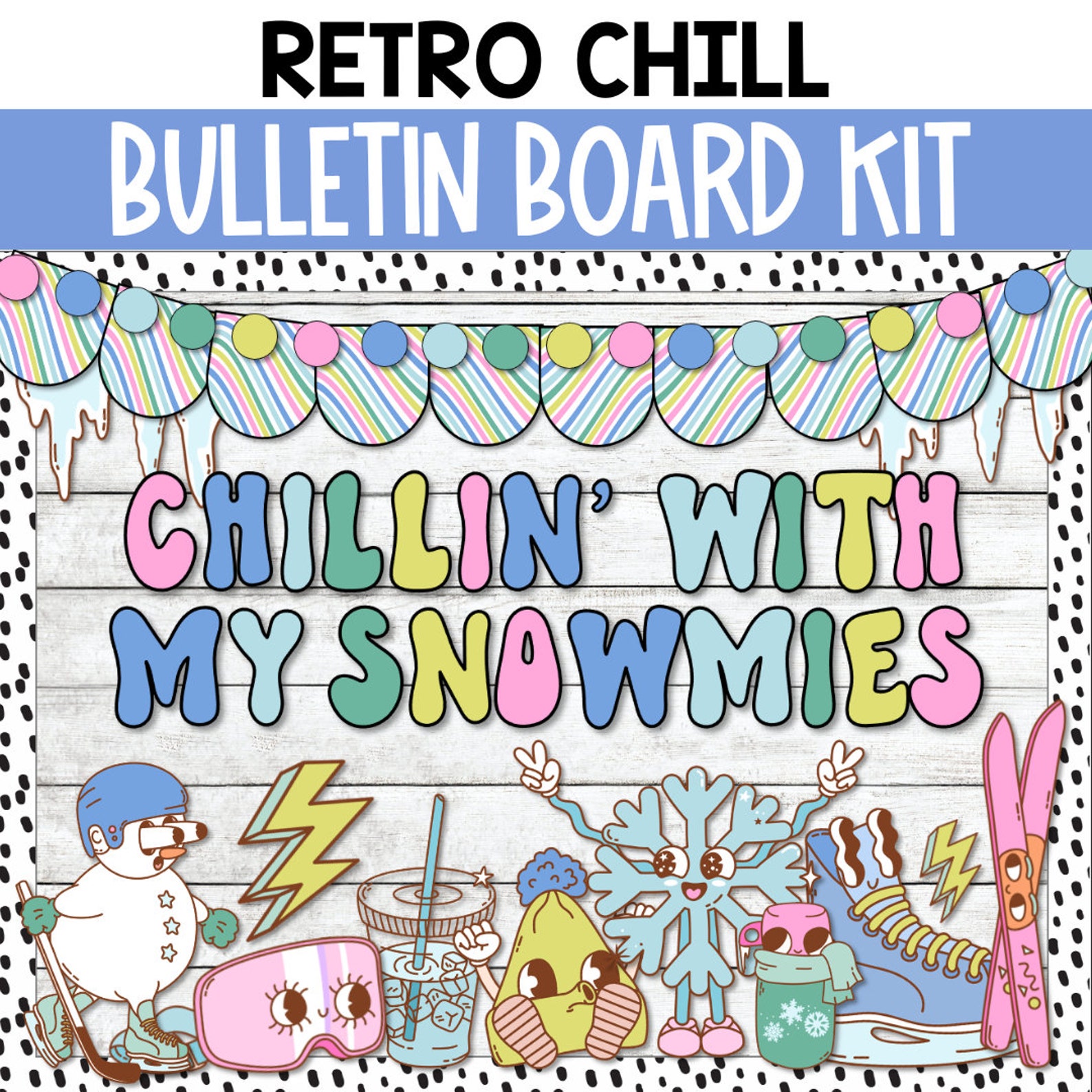 Retro Groovy Winter Bulletin Board Decor, Retro Christmas Bulletin ...