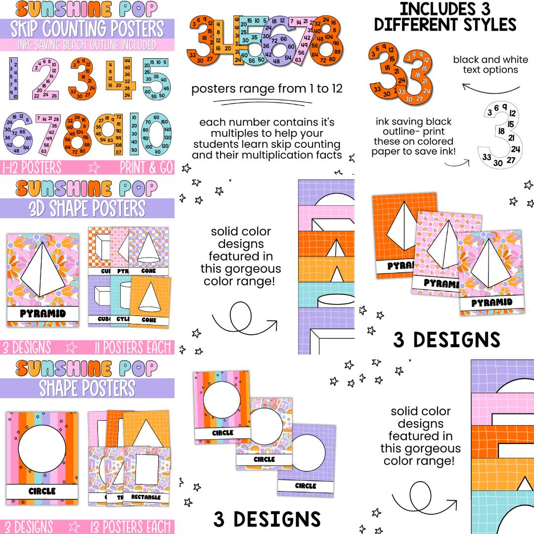 Rainbow Retro Classroom Decor Math Classroom Posters, Math Posters for ...