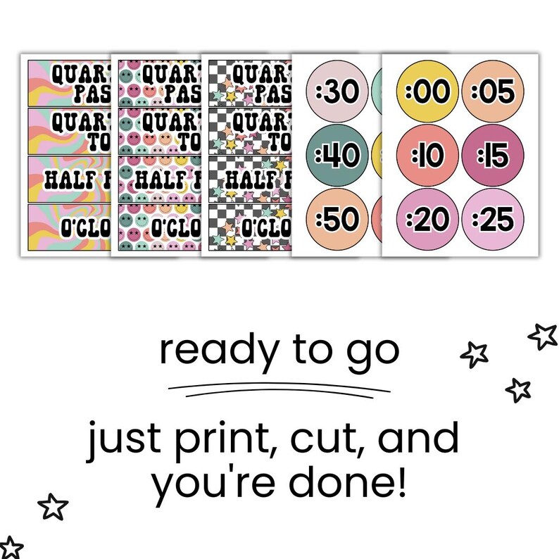 Disco Cowgirl Clock Labels for Classroom, Analog Time Cards, Digital ...