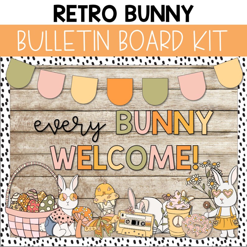 Groovy RETRO BUNNY Bulletin Board Kit Spring Bulletin Board - Etsy