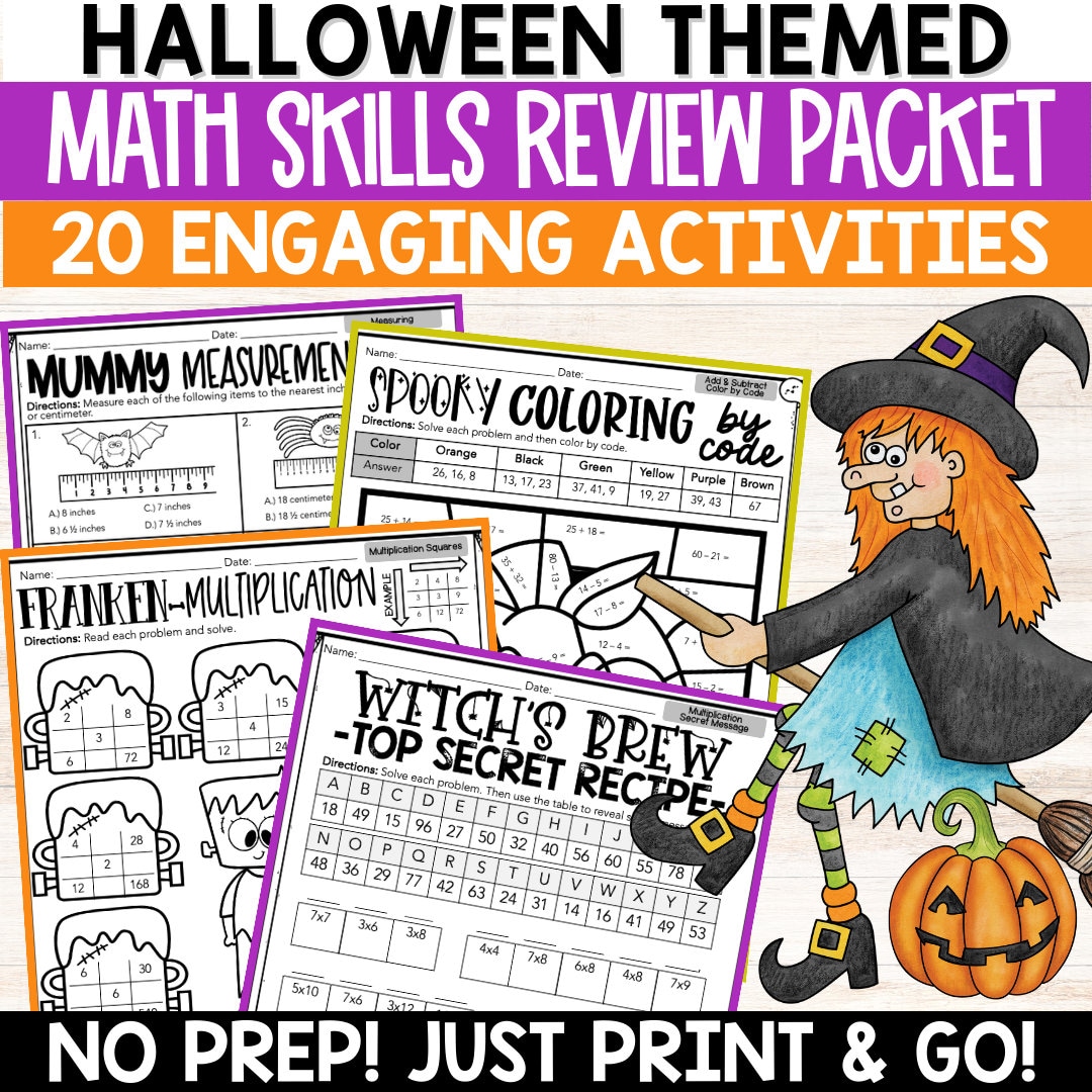 Halloween Math Worksheets for 3rd Grade, NO PREP 3rd Grade Fall Math ...