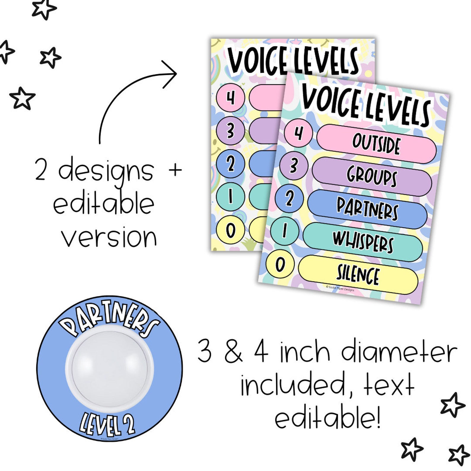 Editable Voice Level Posters, Retro Voice Level Poster, Retro Classroom ...