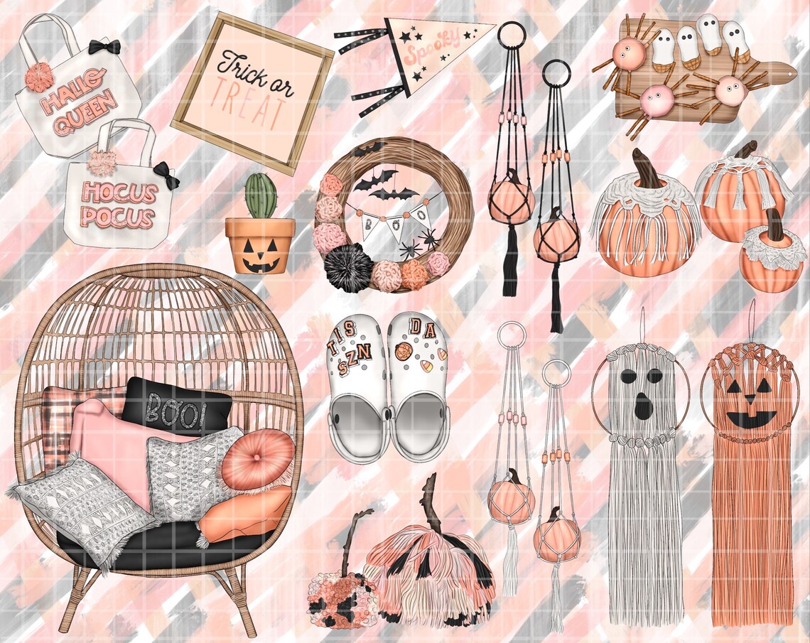 PASTEL BOHO SPOOKS Clipart Boho Halloween Clipart Modern - Etsy