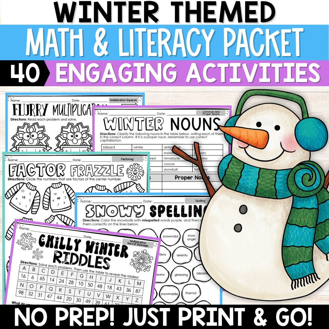Winter Math and Literacy Worksheets for 3rd Grade, NO PREP 3rd Grade ...