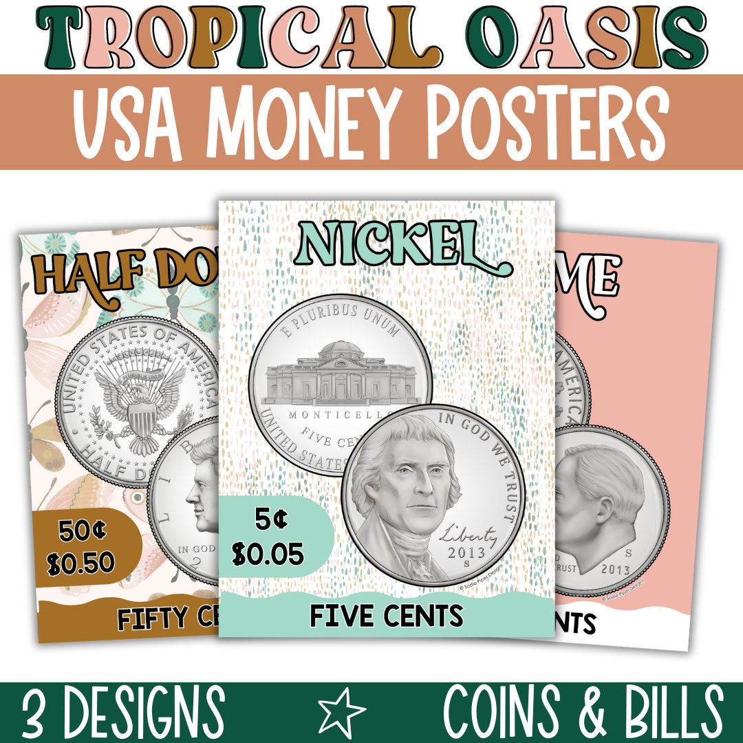 Money Posters for Classroom, American Currency Posters Display for ...