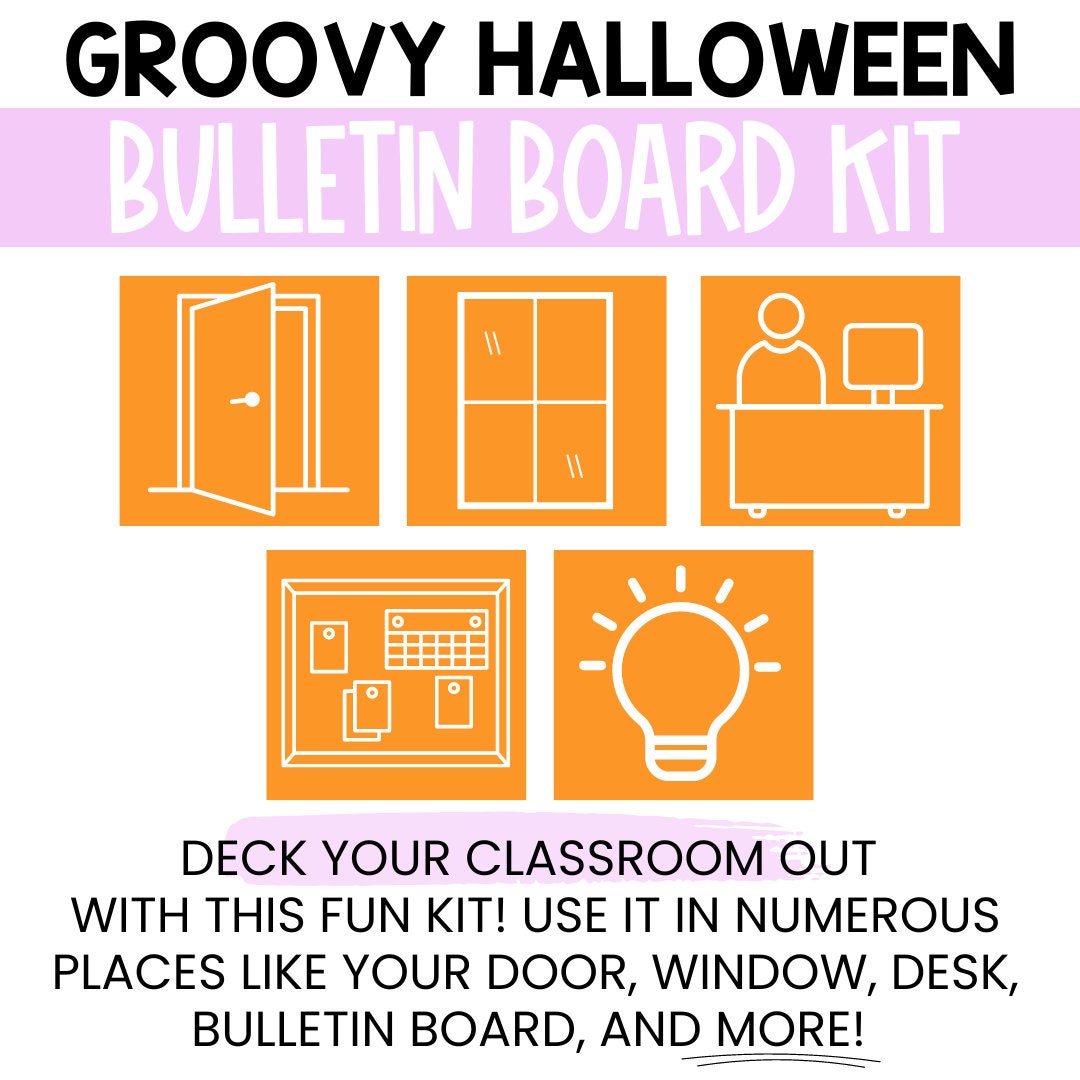Groovy Halloween Bulletin Board Decor, Retro Halloween Bulletin Board ...