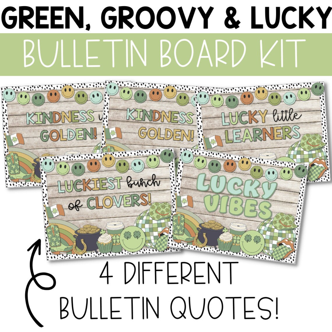 Green Groovy and Lucky Bulletin Board Kit, St. Patricks Day Classroom ...
