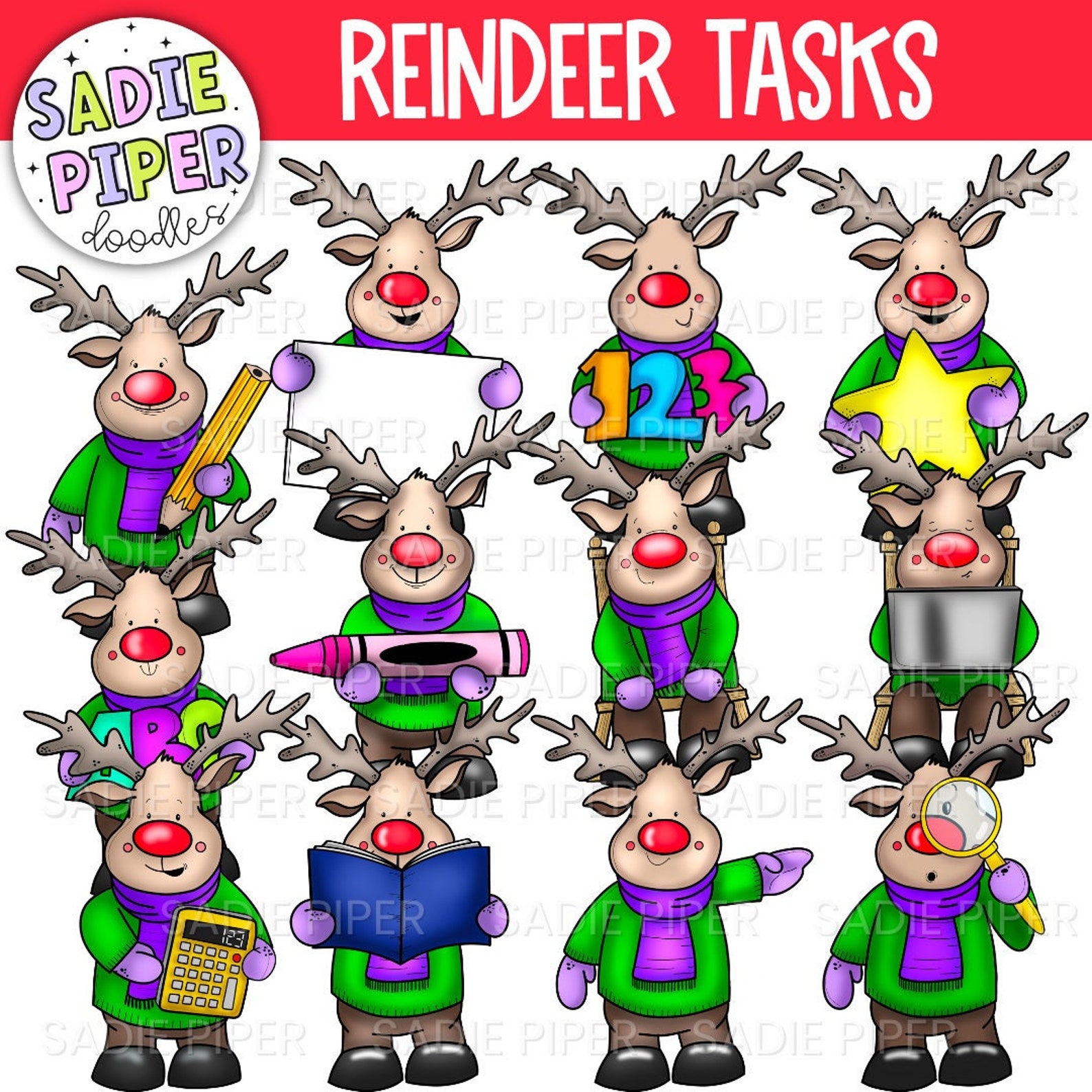 Reindeer Tasks Clipart, Reindeer Clipart, Christmas Clipart, Winter ...