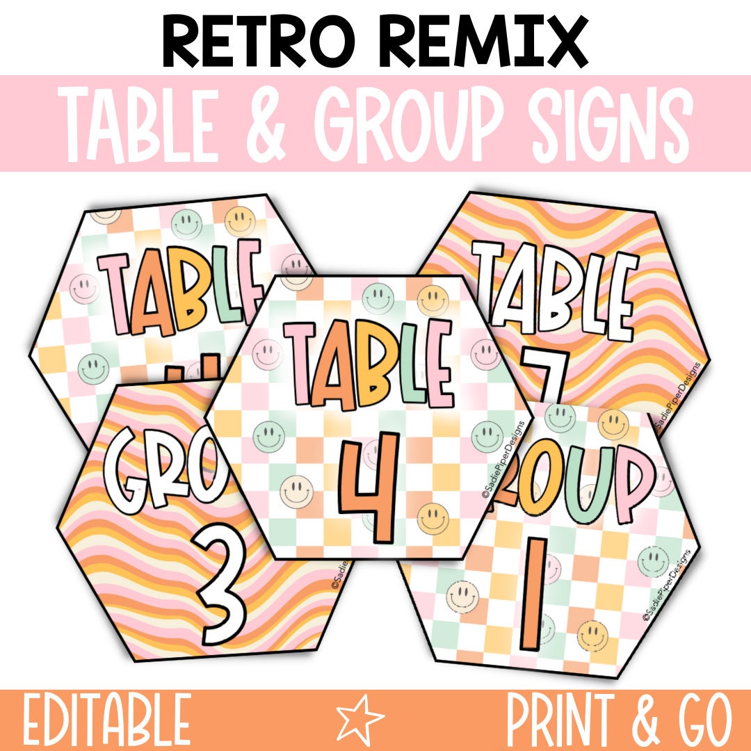 Editable Group And Table Signs Retro Classroom Management Tools Editable Group And Table Signs Retro Classroom Management Tools