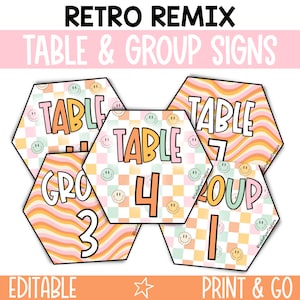 Editable Group and Table Signs, Retro Classroom Management Tools ...
