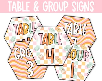 Editable Group and Table Signs, Retro Classroom Management Tools ...