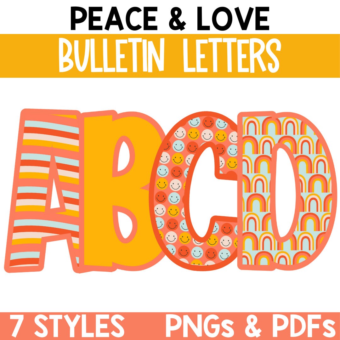 Groovy Retro Bulletin Board Letters, Letter Clipart, Printable Bulletin ...