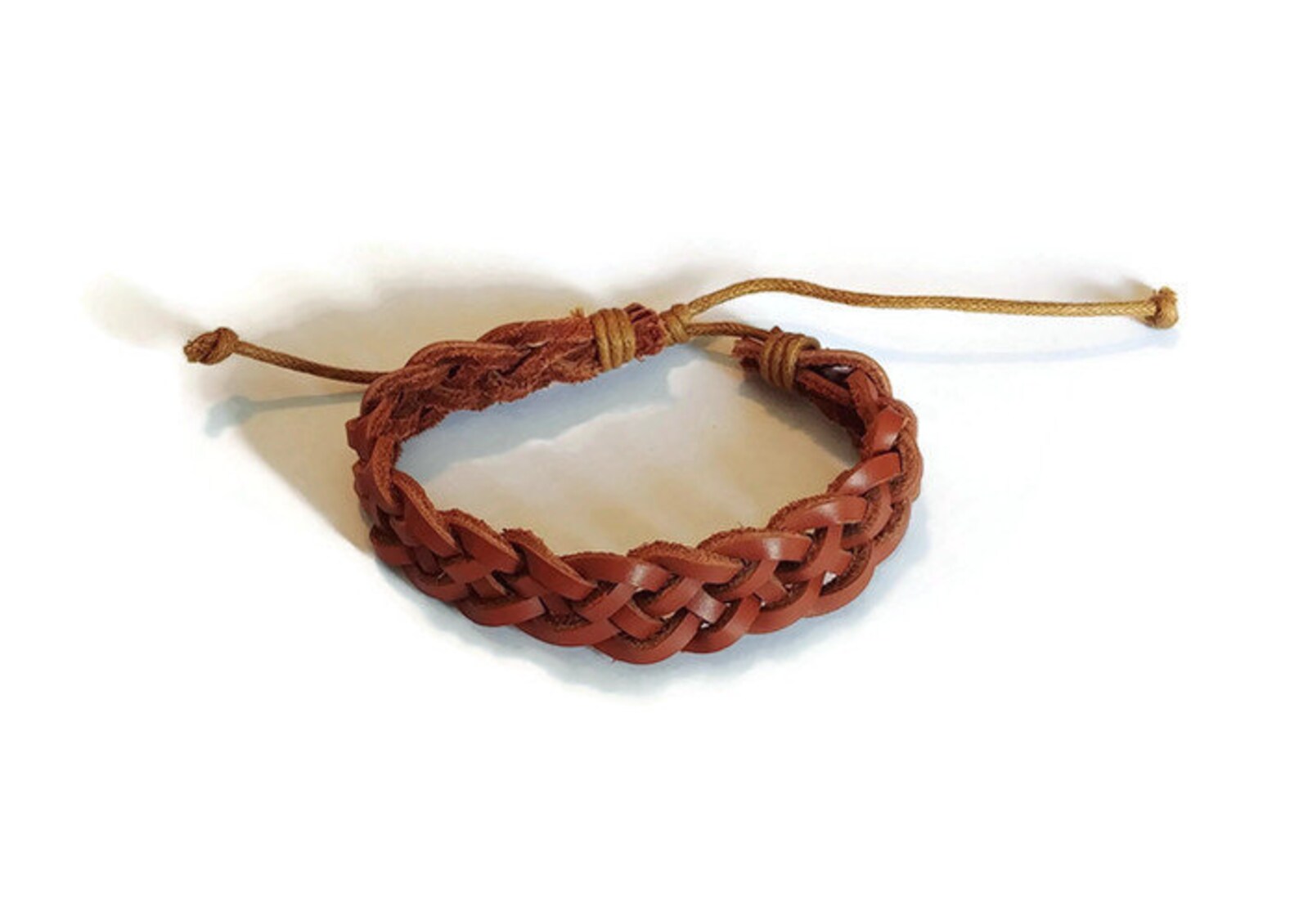 Brown Leather Four Strand Braid Bracelet With Adjustable Cord - Etsy Canada