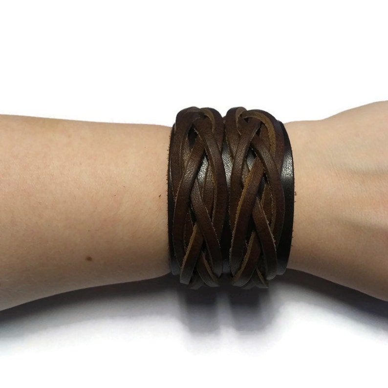Brown Braided Thick Leather Arm Cuff Bracelet Mens Bracelet - Etsy Canada