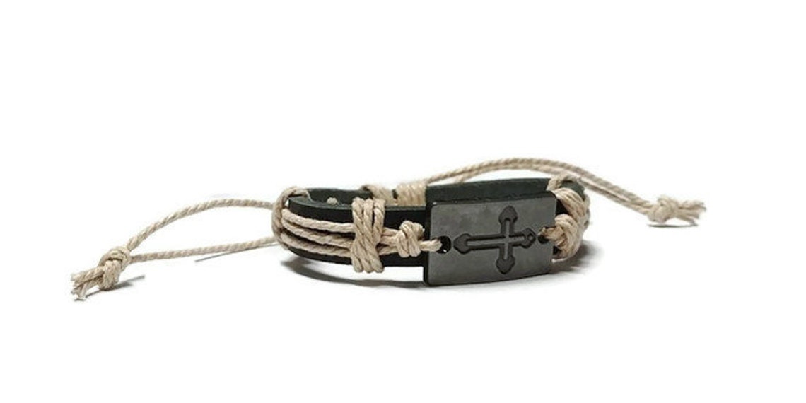 Black Leather Cross Bracelet Cross String Bracelet Gift for | Etsy