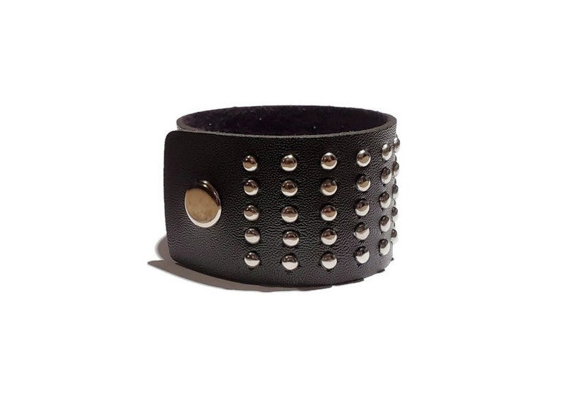 Black Leather Silver Studded Arm Cuff Bracelet Adjustable Mens - Etsy