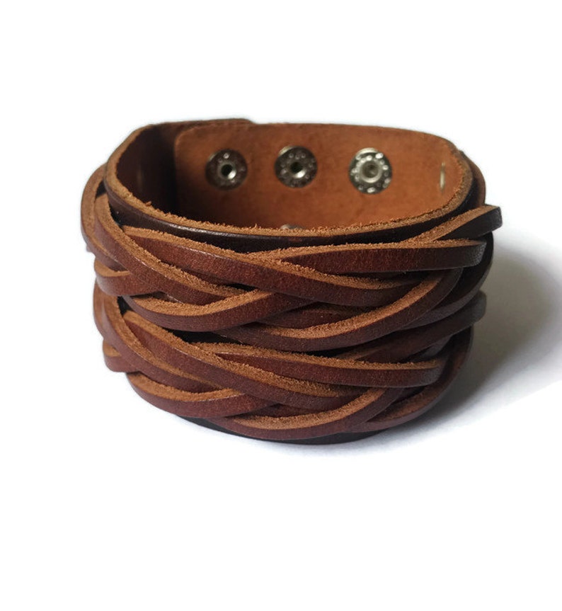 Brown Braided Thick Leather Arm Cuff Bracelet Mens Bracelet - Etsy Canada