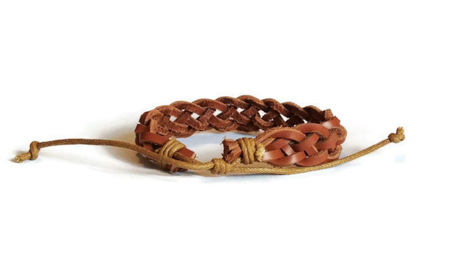 Brown Leather Four Strand Braid Bracelet With Adjustable Cord - Etsy Canada