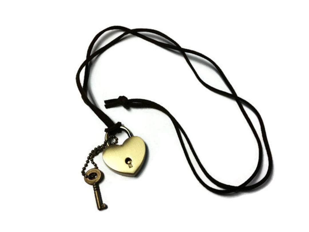 Heart and Key Necklace Leather Cord Necklace Lock and Key Necklace ...