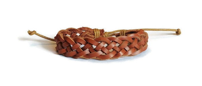 Brown Leather Four Strand Braid Bracelet With Adjustable Cord - Etsy Canada