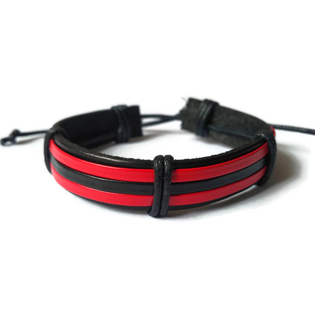 Red and Black Bracelet, Womens Simple Bracelet, Mens Leather Bracelet ...