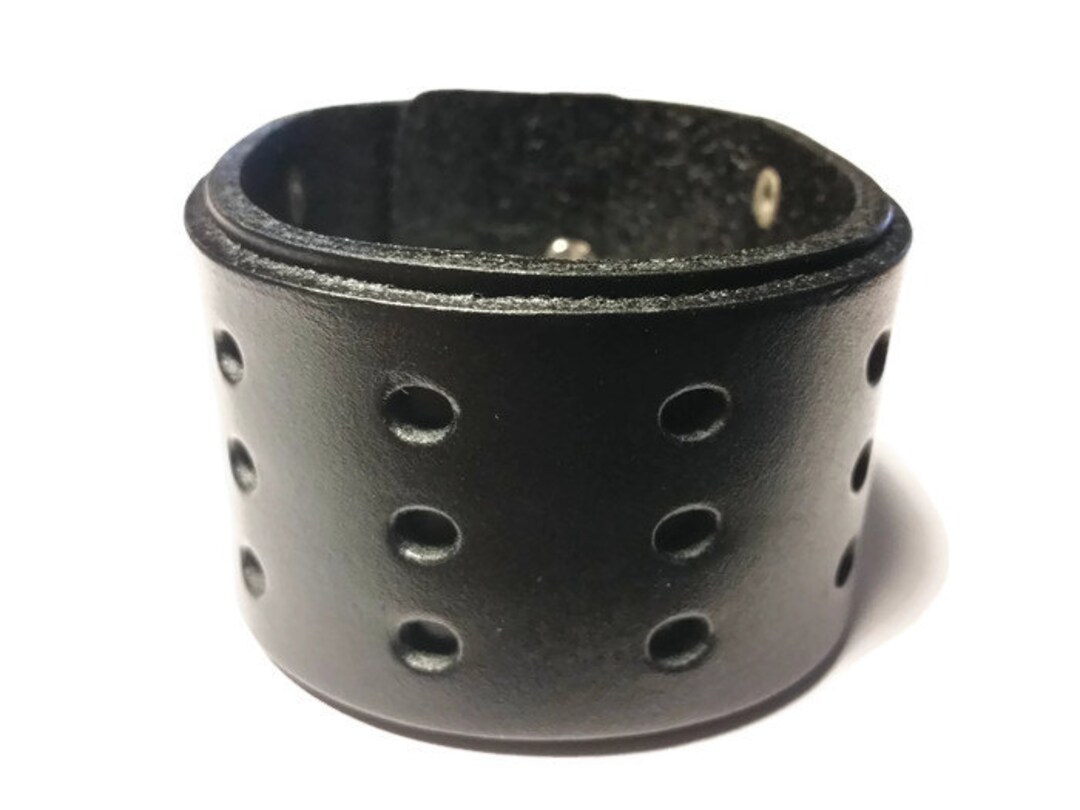 Mens Womens Black Leather Arm Large Cuff Unisex Bracelet Gift for Him ...