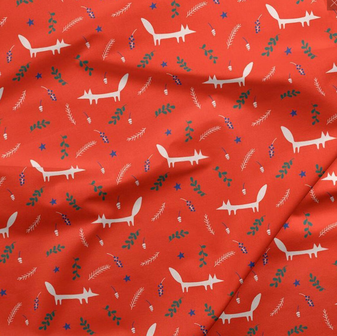 Scandinavian Christmas Foxes Red by Paintbrush Studio Fabrics | Etsy