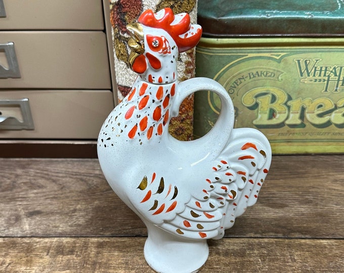 Vintage Rooster Chicken Decanter Lomonozou Russia Red Gold Farmhouse ...
