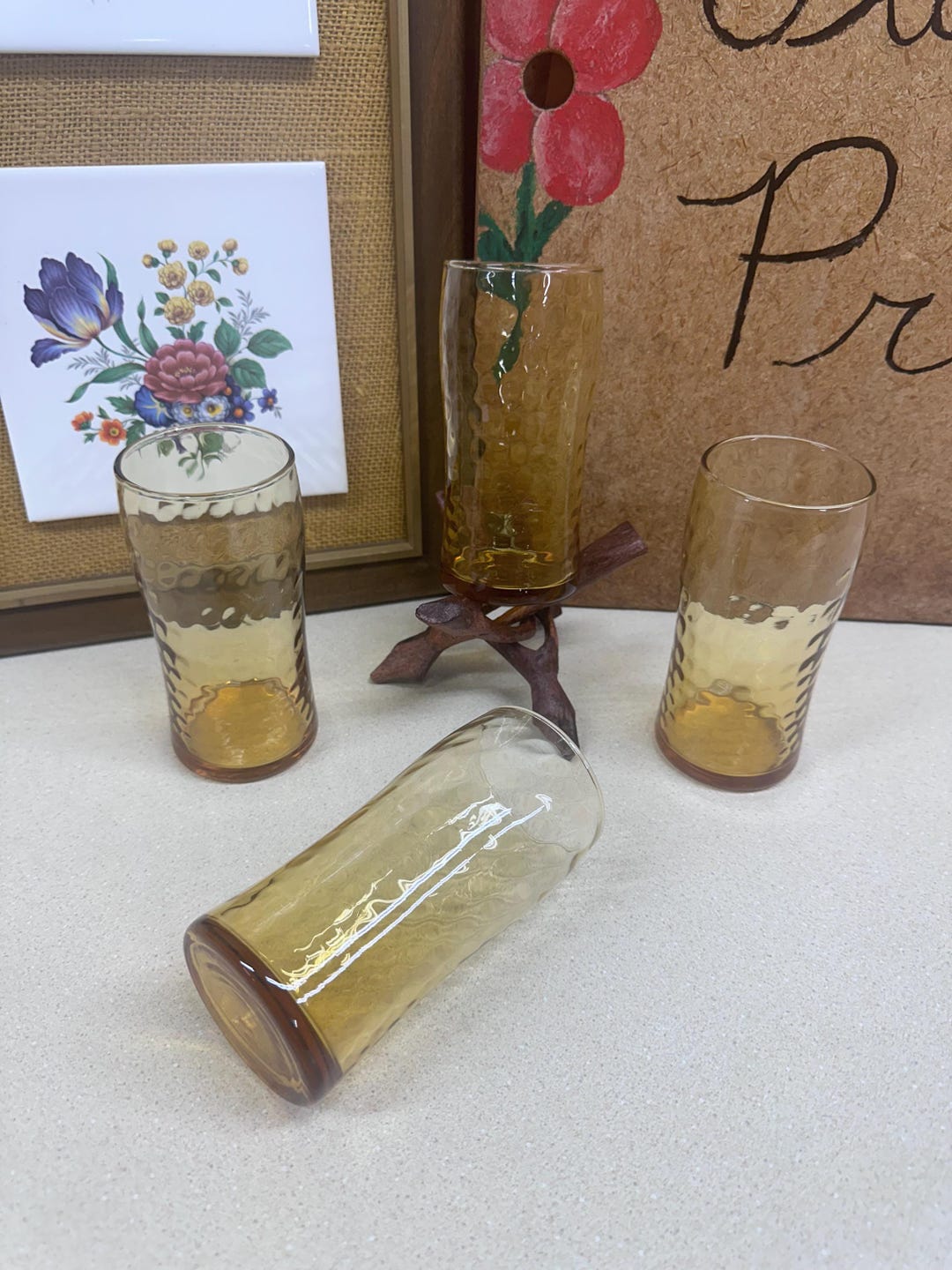Vintage Tumblers Small Drinking Water Glasses Amber Glass Libbey USA ...