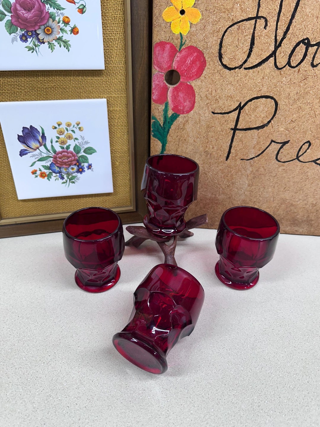 Vintage Tumblers Red Glassware Drinkware Ruby Red Drinking Glasses Set ...