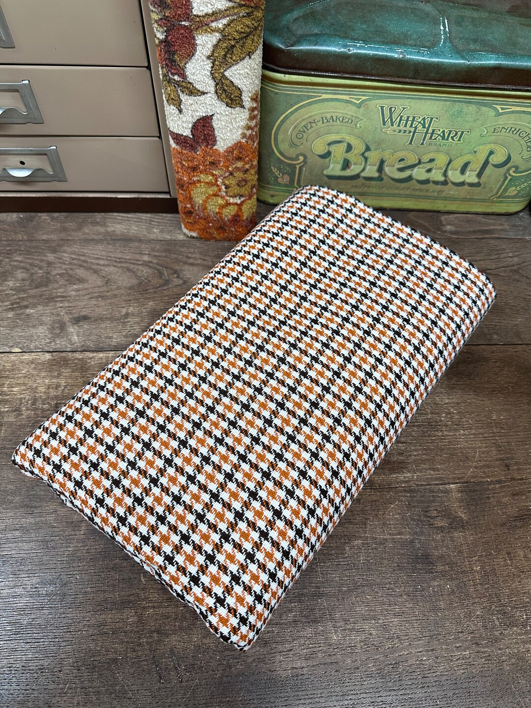 Vintage Fabric Material Orange Brown Retro Textiles Crafting Upholstery ...