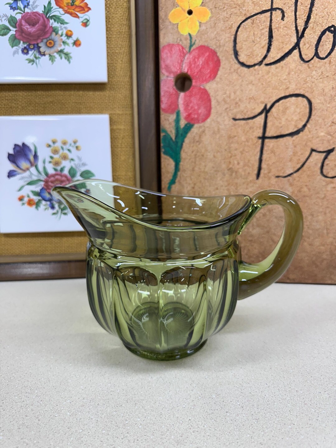 Vintage Pitcher Avocado Green Olive Green Retro Kitchen Farmhouse Decor ...